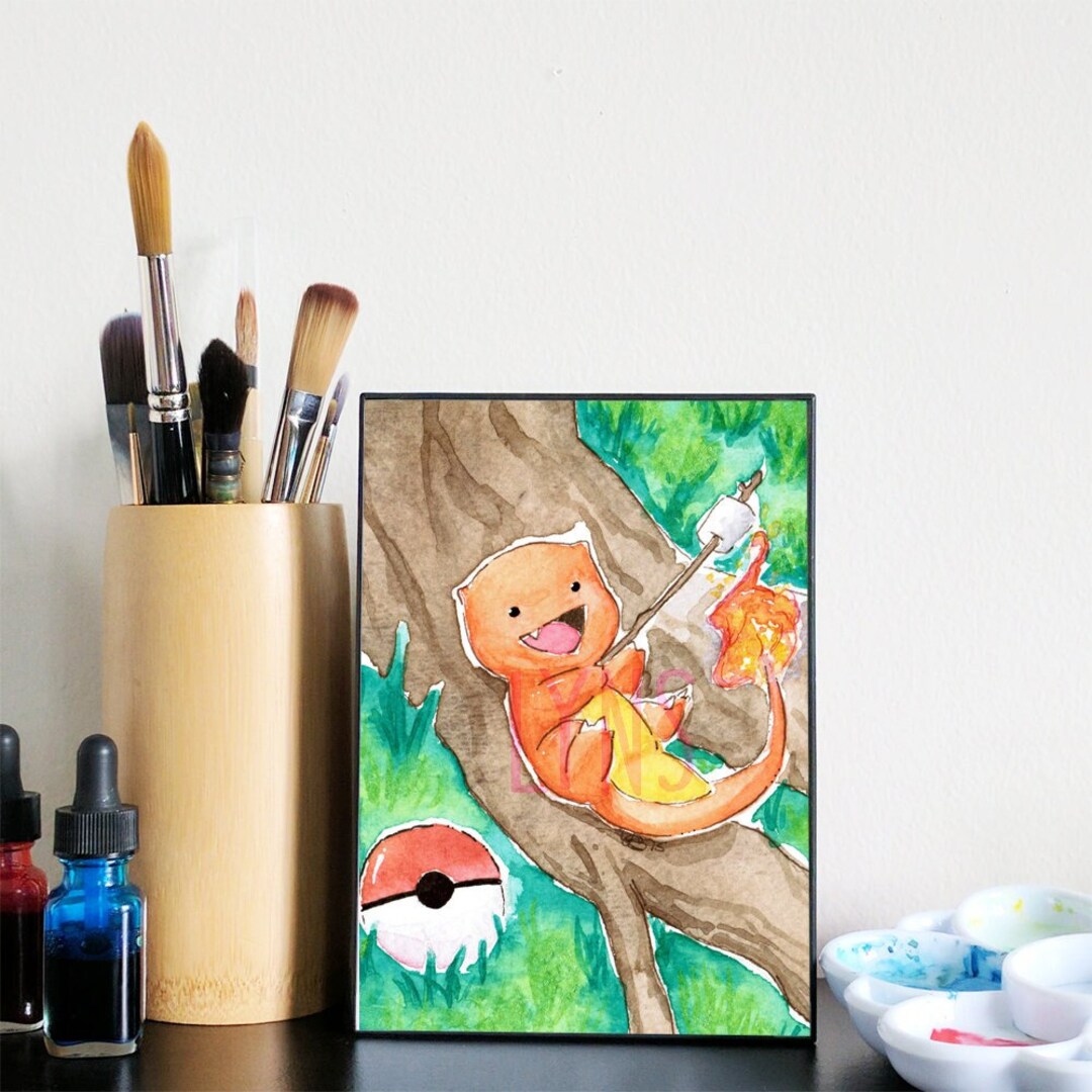 Cute Chibi Charmander Watercolor Print - Etsy