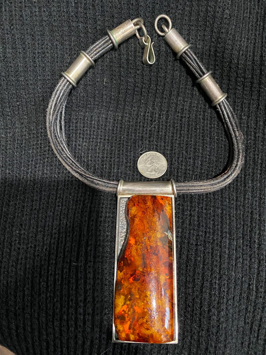 Huge Modernist Style Fossilized Tree Sap Sterling Pendant on Heavy Duty ...