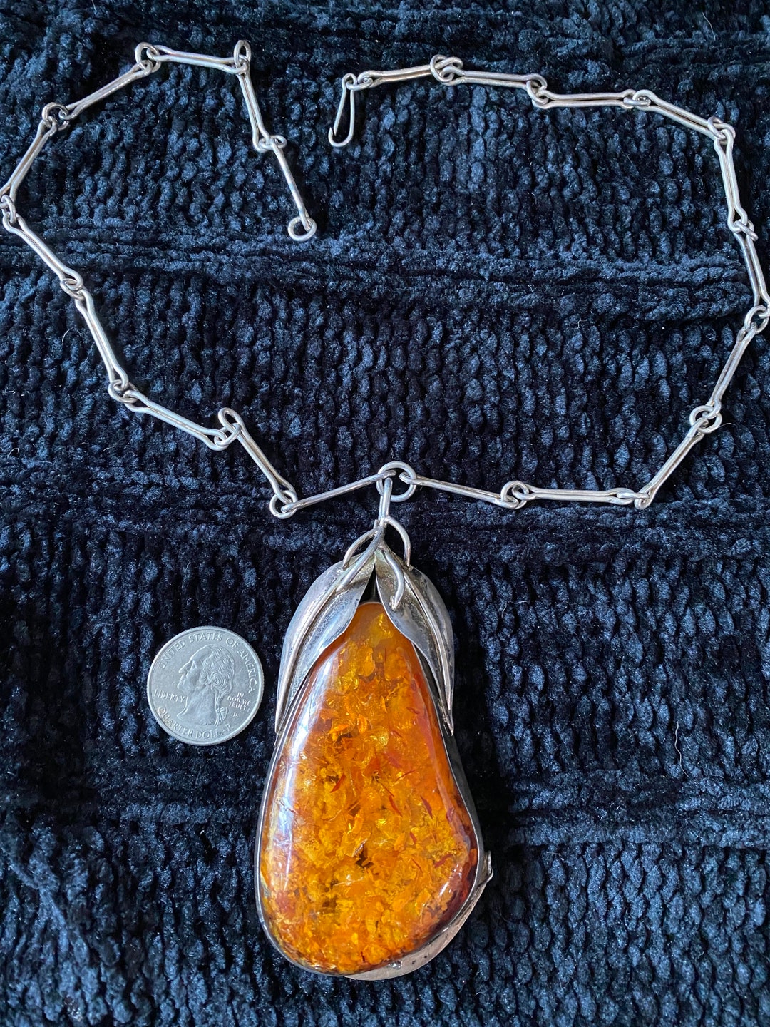 Gorgeous Sterling Silver Necklace With Unique Fossilized Tree Sap ...