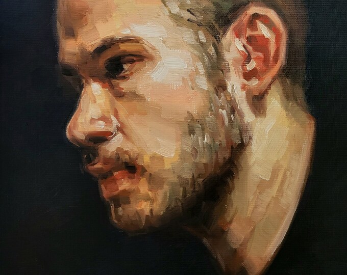 Portrait of a Man in Profile, Original Oil Painting Male Bust Study ...