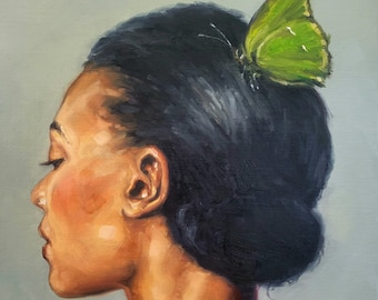 Portrait of a Woman in Profile, Original Female Bust Oil Painting Study ...