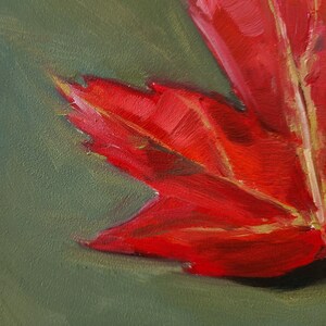 Little Red Maple Leaf, Original Autumn Still Life Oil Painting, Small ...