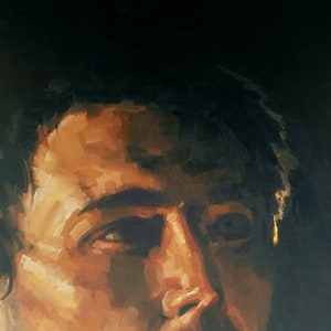 Man in Shadow, Original Male Portrait Oil Painting, Large Impressionist ...