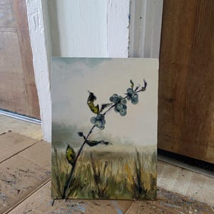 Snowberry in Fog, Original Wild Plant Landscape Oil Painting, Small ...
