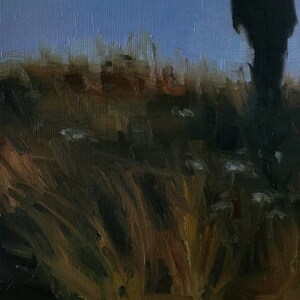Man in the Field, Original Male Figure Oil Painting, Dusk Landscape ...