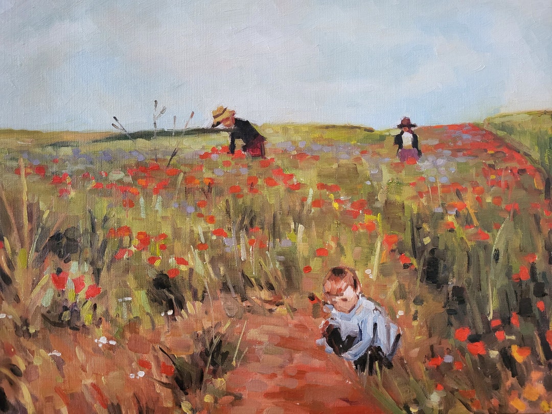 Red Poppies, Original Oil Painting Based off Mary Cassatt ...