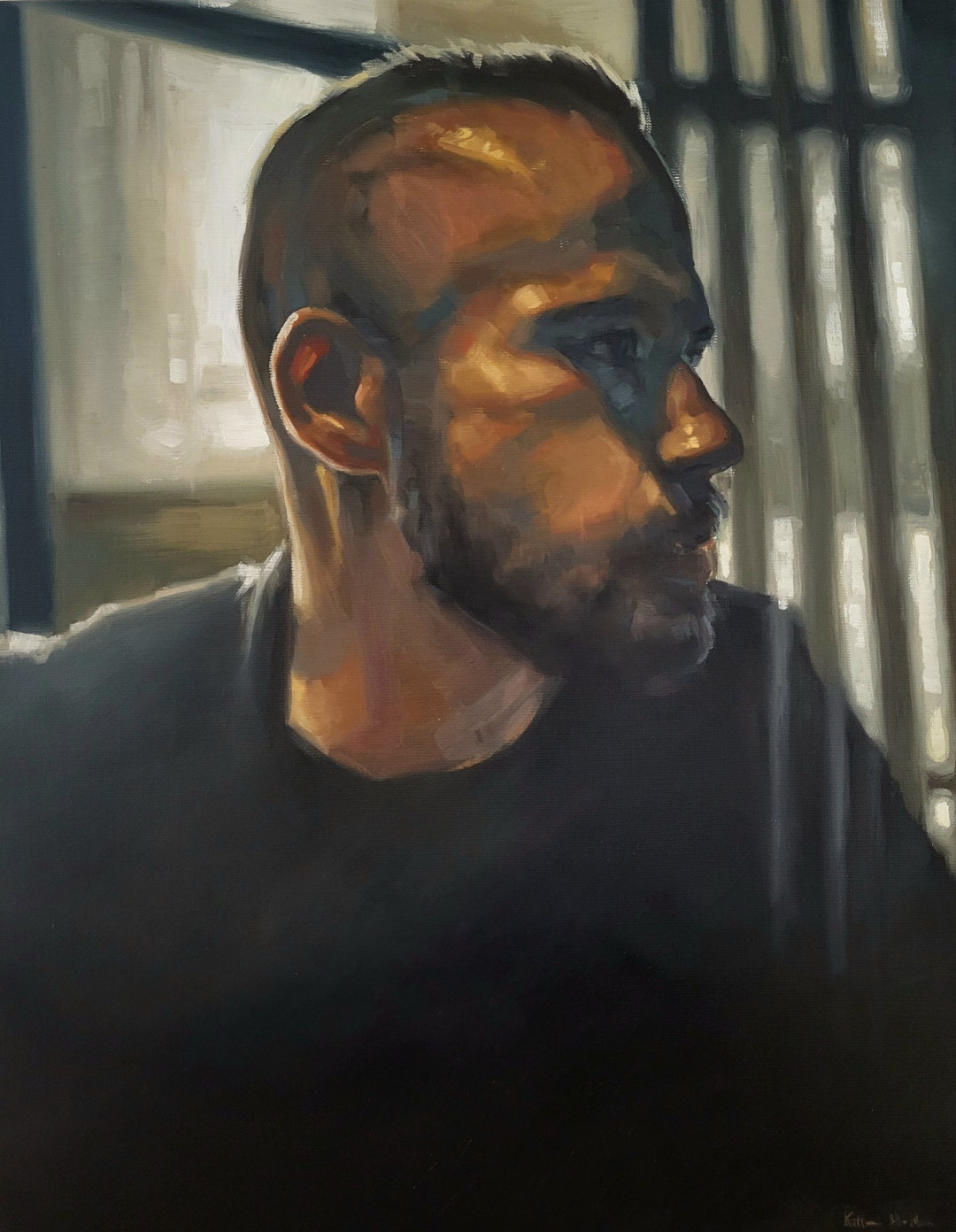 Prototype, Original Male Portrait Oil Painting, Man in Profile ...