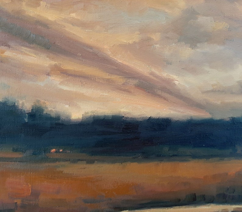 Orange August Clouds Original Landscape Oil Painting - Etsy