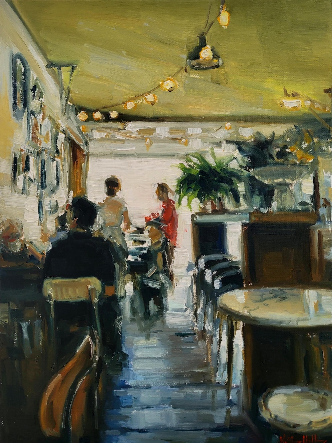 RESERVED Favorite Lunch Spot, Original Interior Cafe Oil Painting Small ...
