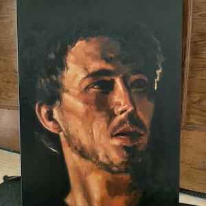 Man in Shadow, Original Male Portrait Oil Painting, Large Impressionist ...