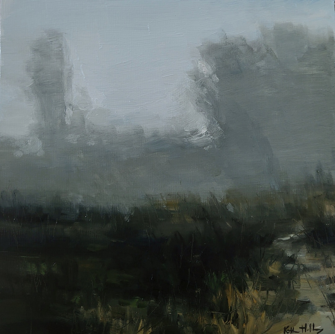 Gray Morning Mist, Original Landscape Oil Painting Small Impressionist ...