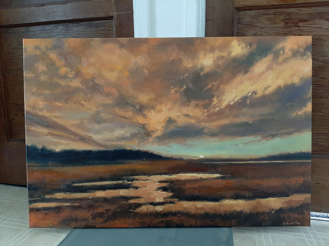 Orange August Clouds Original Landscape Oil Painting - Etsy