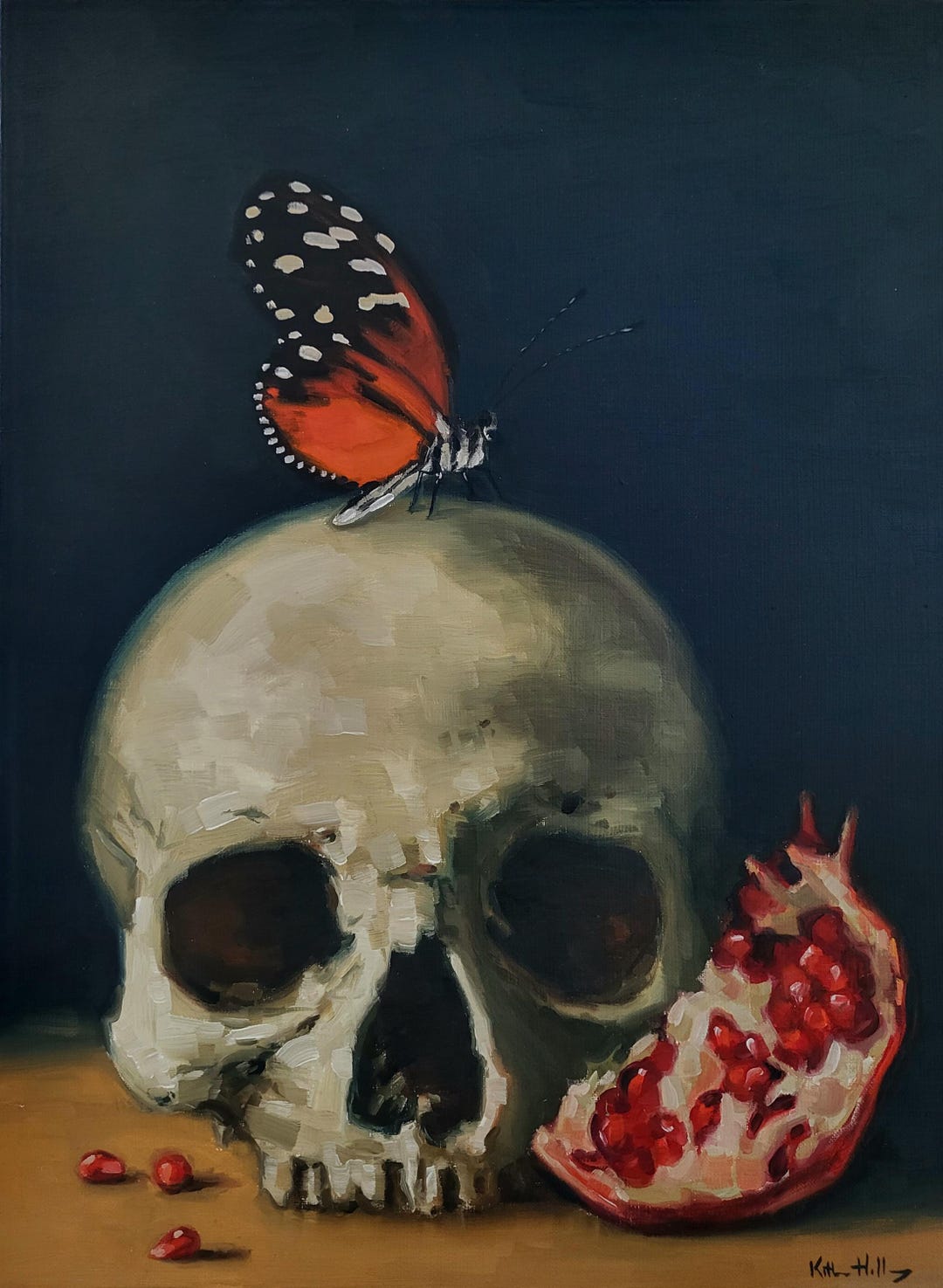 Memento Mori With Skull and Butterfly, Original Still Life Oil Painting ...