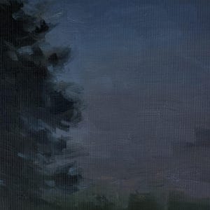 Night Trees, Original Blue Dusk Landscape Oil Painting, Distant Lights ...