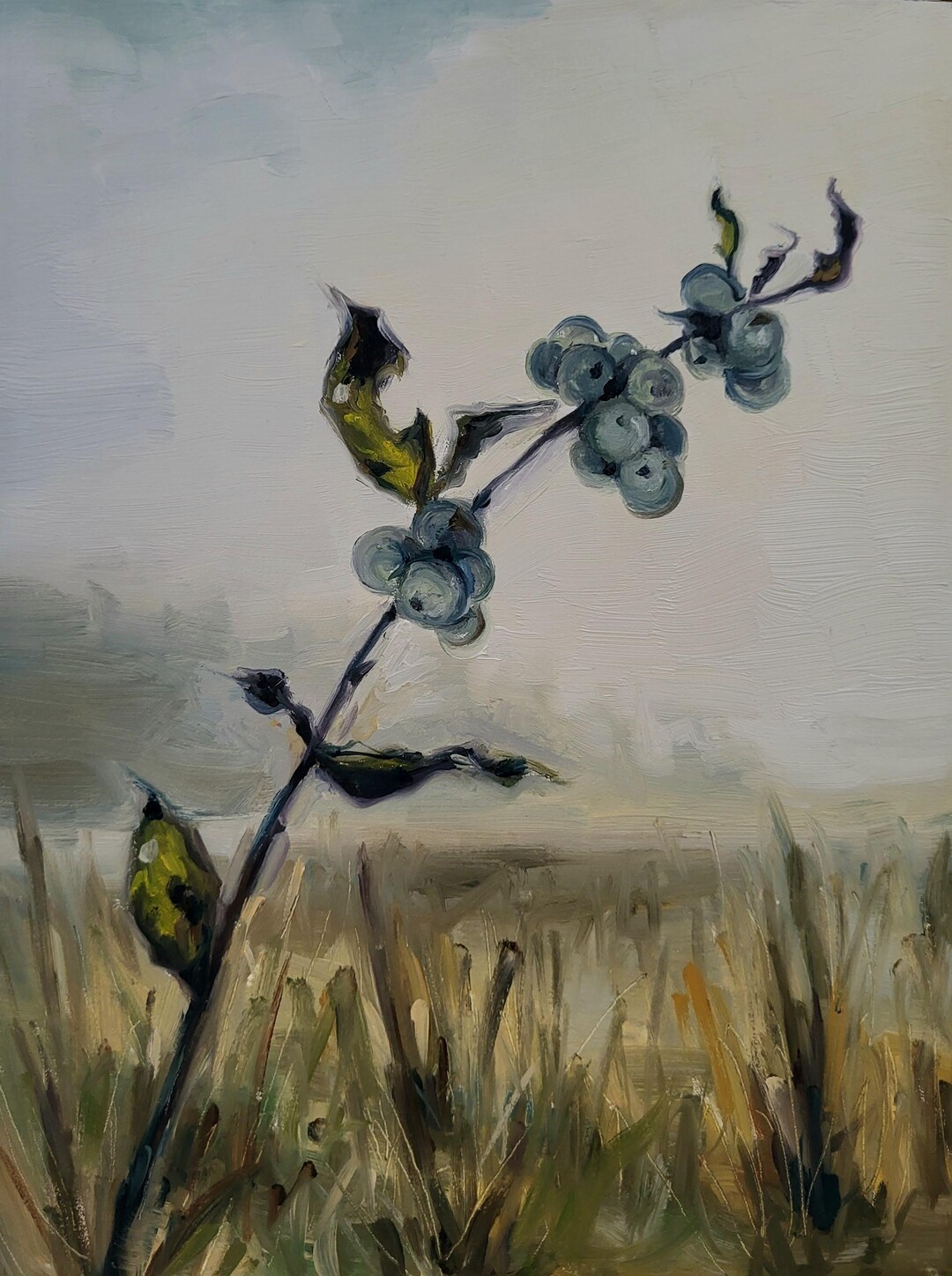 Snowberry in Fog, Original Wild Plant Landscape Oil Painting, Small ...