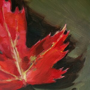 Little Red Maple Leaf, Original Autumn Still Life Oil Painting, Small ...