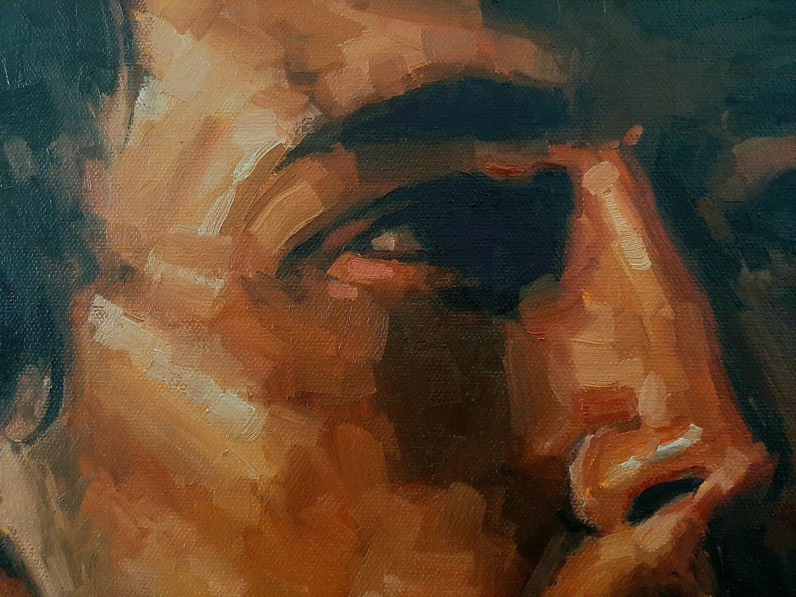 Man in Shadow Original Male Portrait Oil Painting Large - Etsy