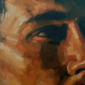 Man in Shadow, Original Male Portrait Oil Painting, Large Impressionist ...