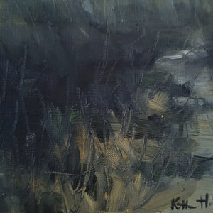 Gray Morning Mist, Original Landscape Oil Painting Small Impressionist ...