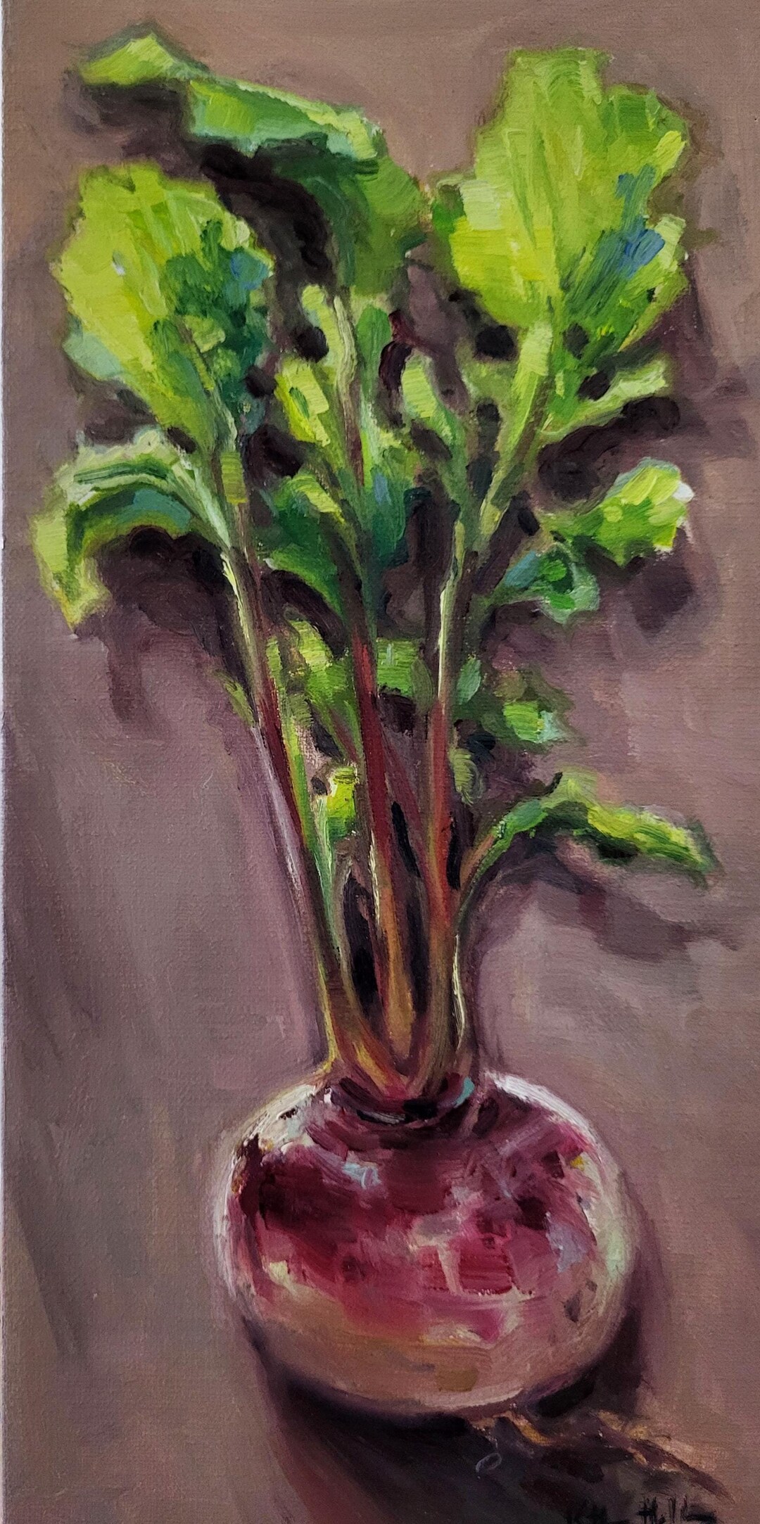 Leafy Purple Turnip, Original Root Vegetable Still Life Oil Painting ...