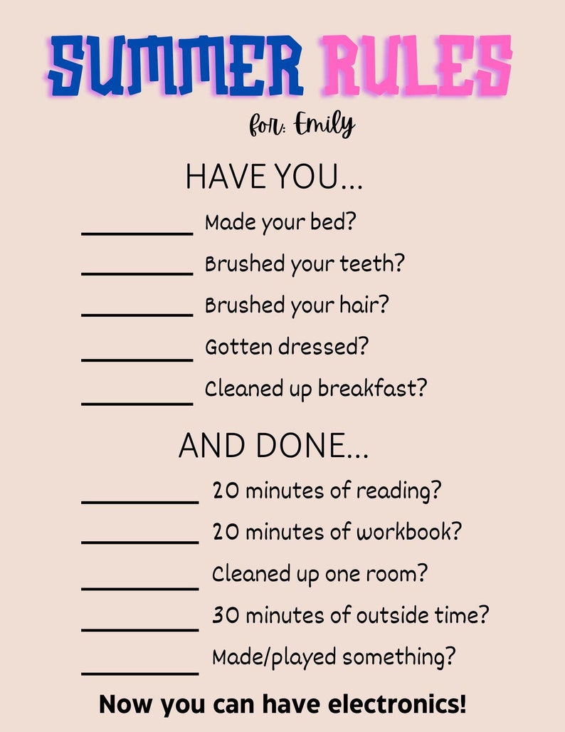 Summer Rules for Kids - Etsy