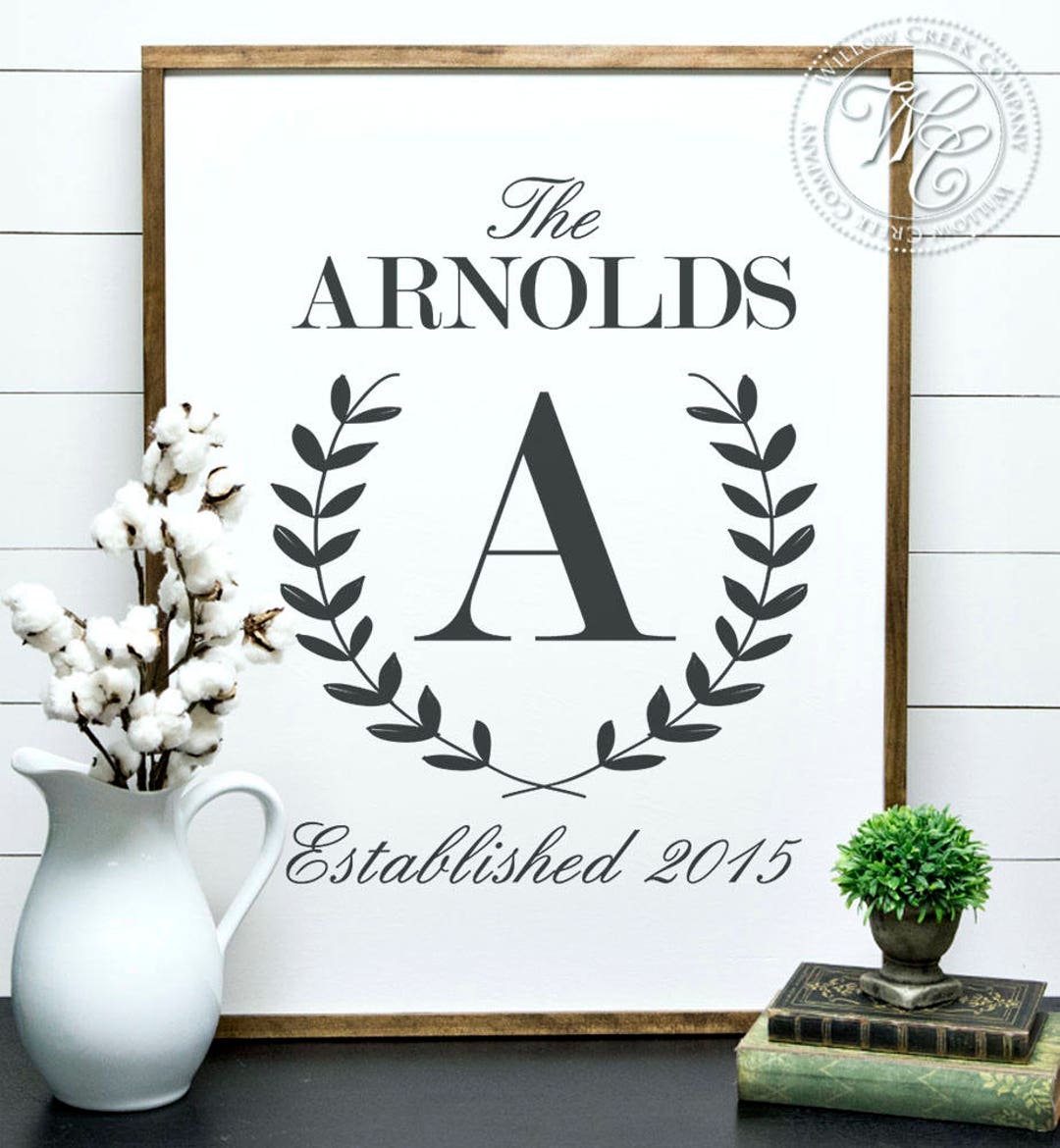 Family Name Framed Wood Sign, Farmhouse Wall Decor, Laurel Wreath ...