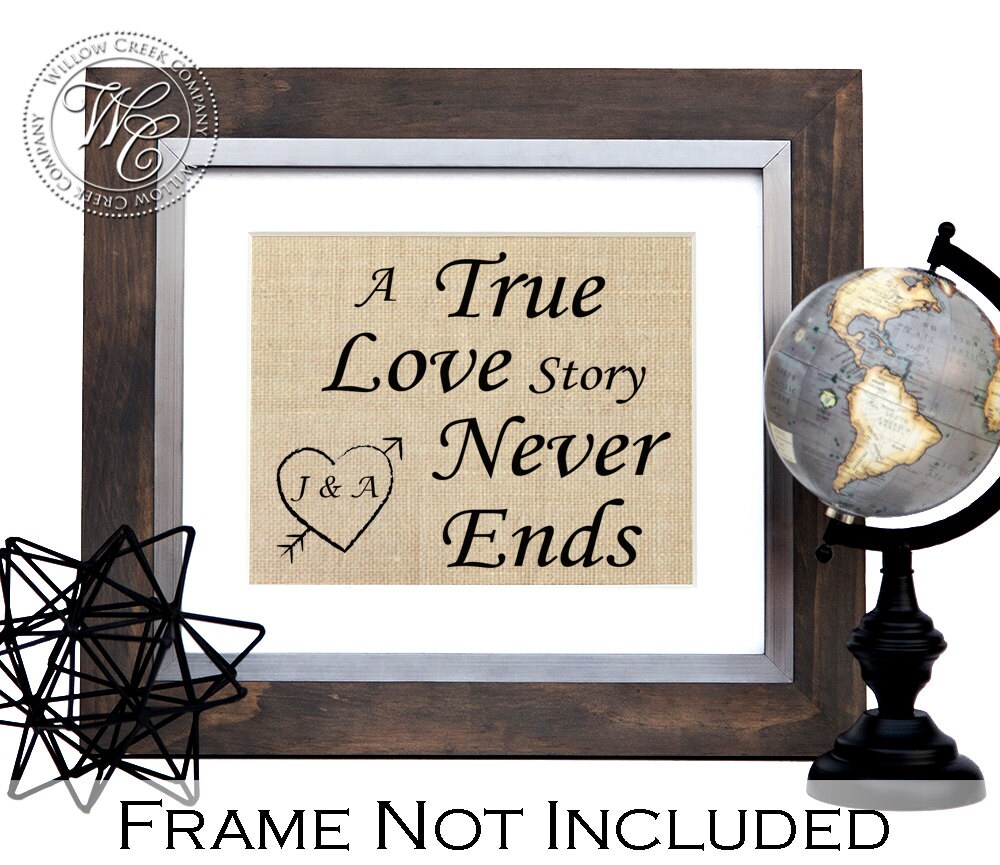A true love story never ends Personalized Burlap Wall Art | Etsy