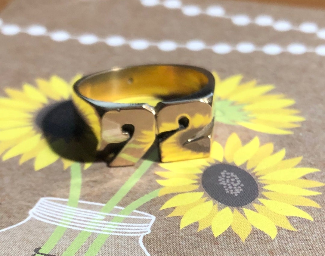 Thick Brass Ring Hand Carved Initial Ring With Number 92 (any Size ...