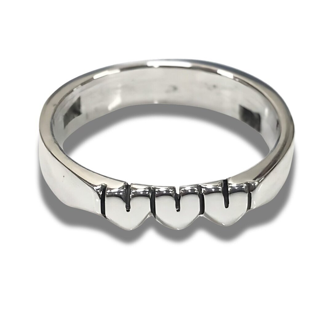 3 Hearts Ring Hand Carved Ring Sterling Silver 925 Heart Custom Made ...