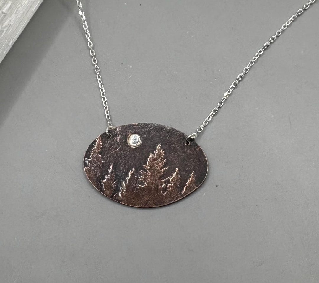 Pine Tree Imprinted Copper Penny With Sterling Silver Moon Necklace ...