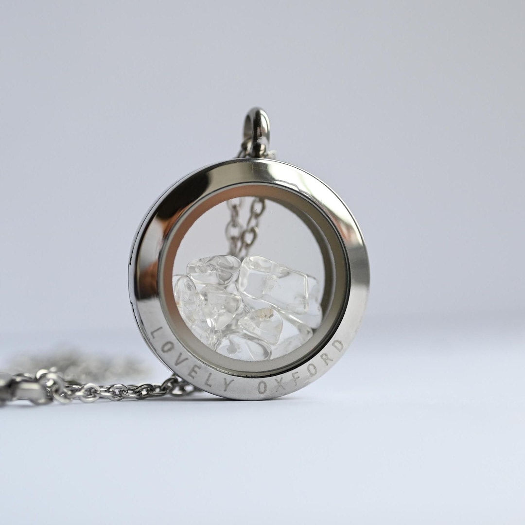 Stainless Steel Glass Locket With Clear Quartz Chip Crystals Crystal ...