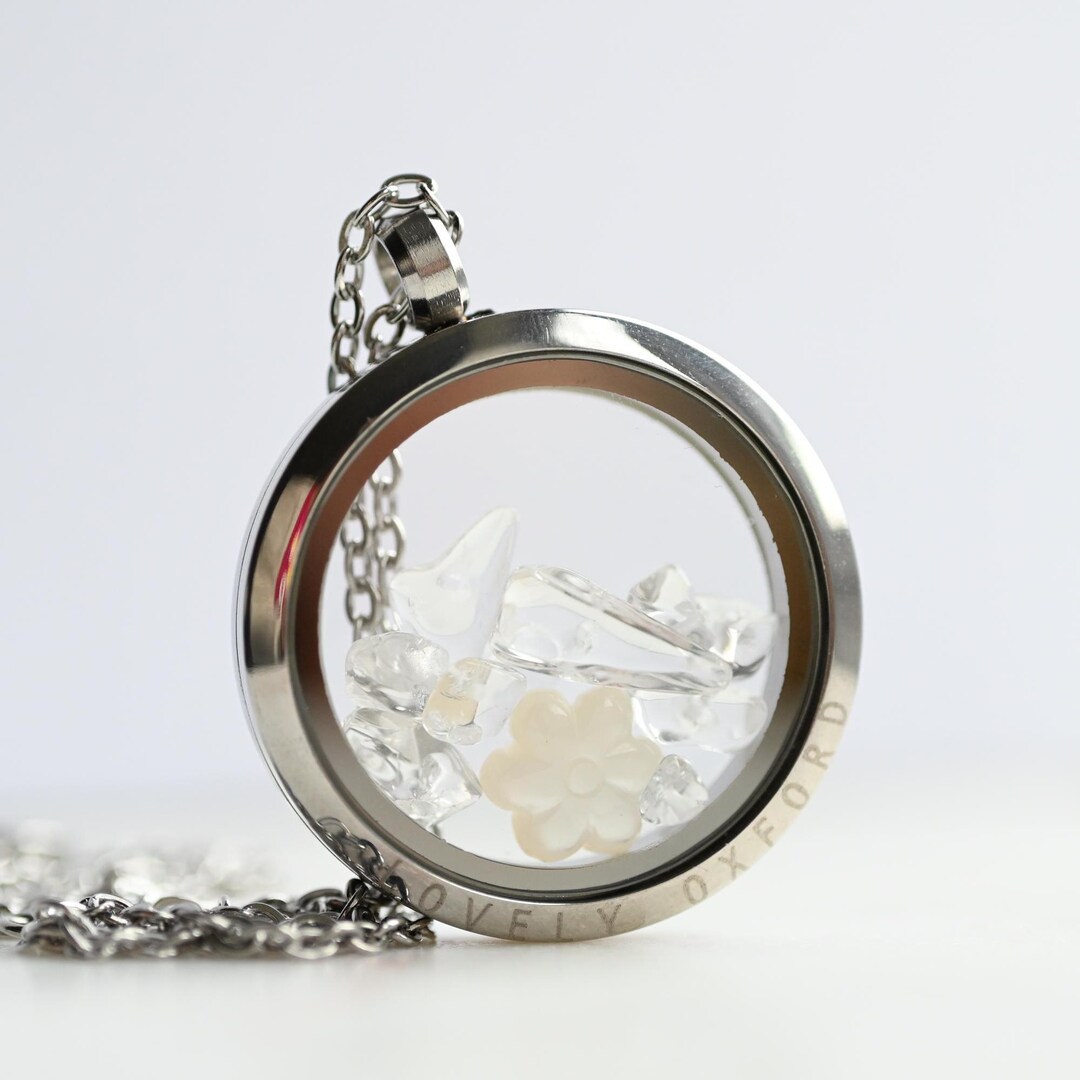 Stainless Steel Glass Locket With Mixed Chip Crystals Crystal Floating ...