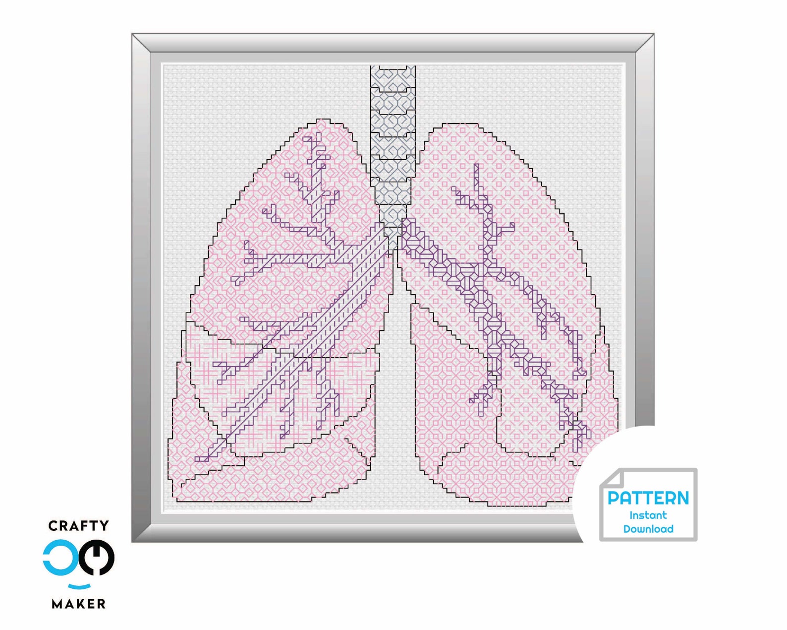 Anatomical Lungs Cross Stitch Pattern Respiratory Cross - Etsy