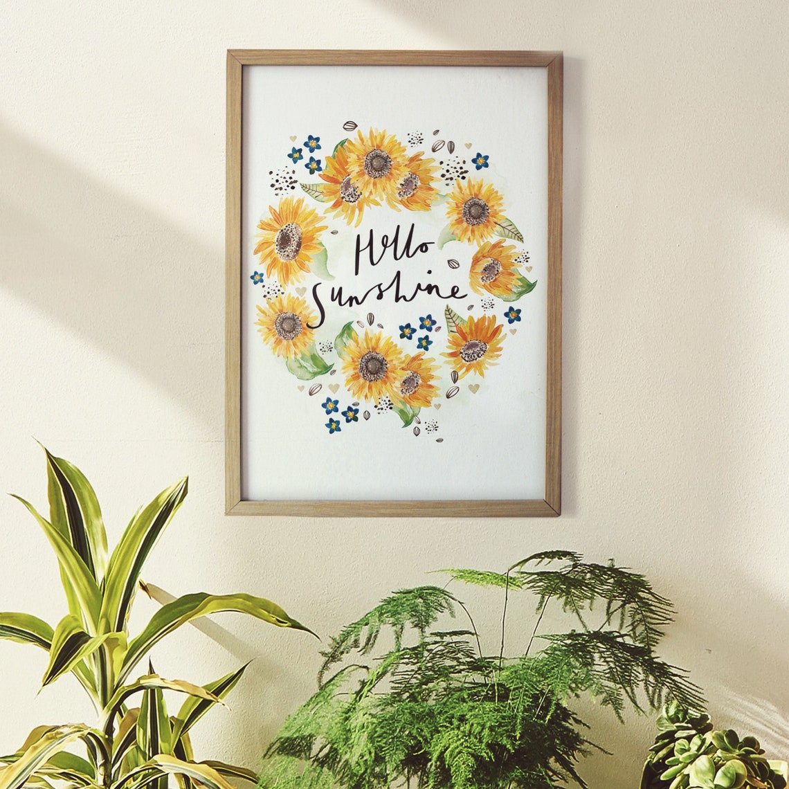 Hello Sunshine Sunflower Illustration Art Print in A5 A4 or - Etsy