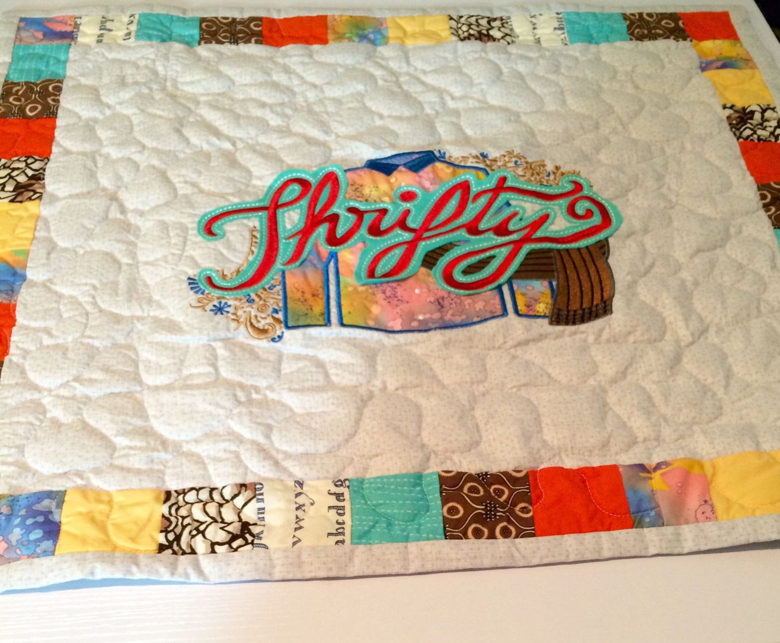 Quilted Retro Thrifty Fiber Art Table Topper - Etsy