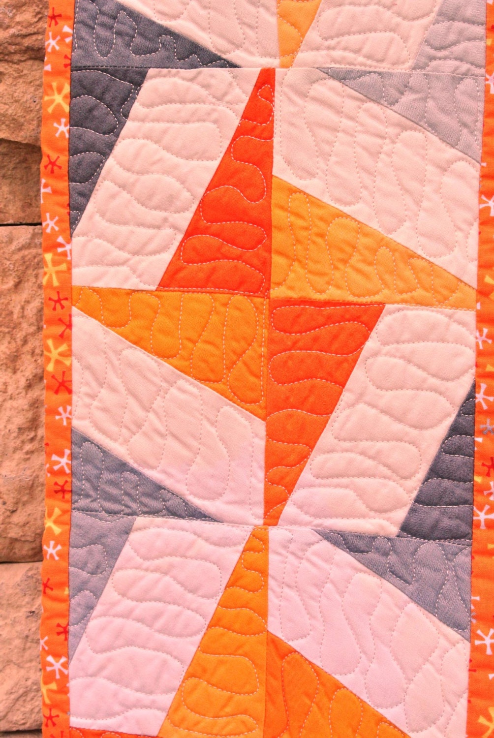 Ready to Ship, Quilted Tangerine, Orange, Grey, White, Table Topper ...