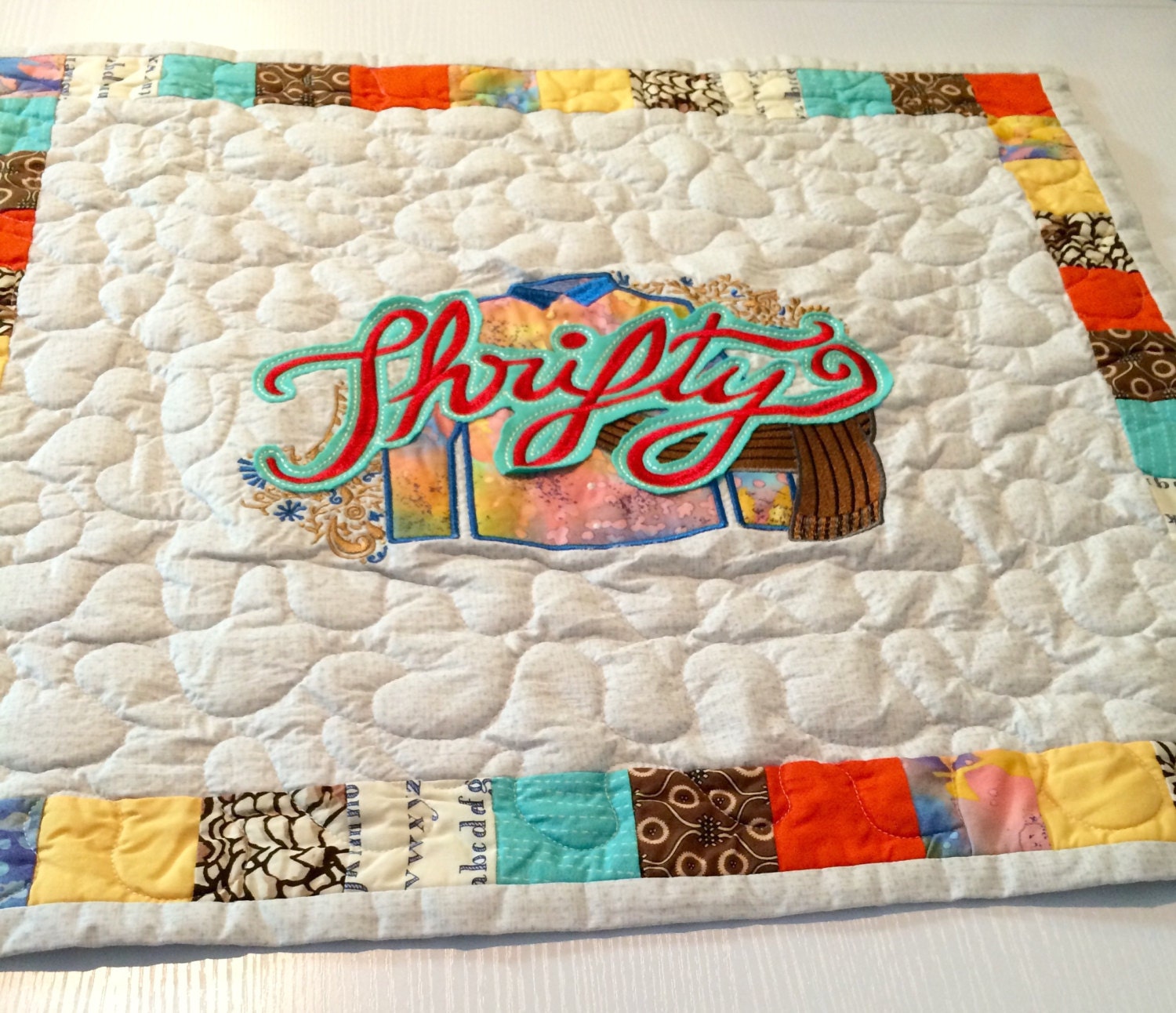 Quilted Retro Thrifty Fiber Art Table Topper - Etsy
