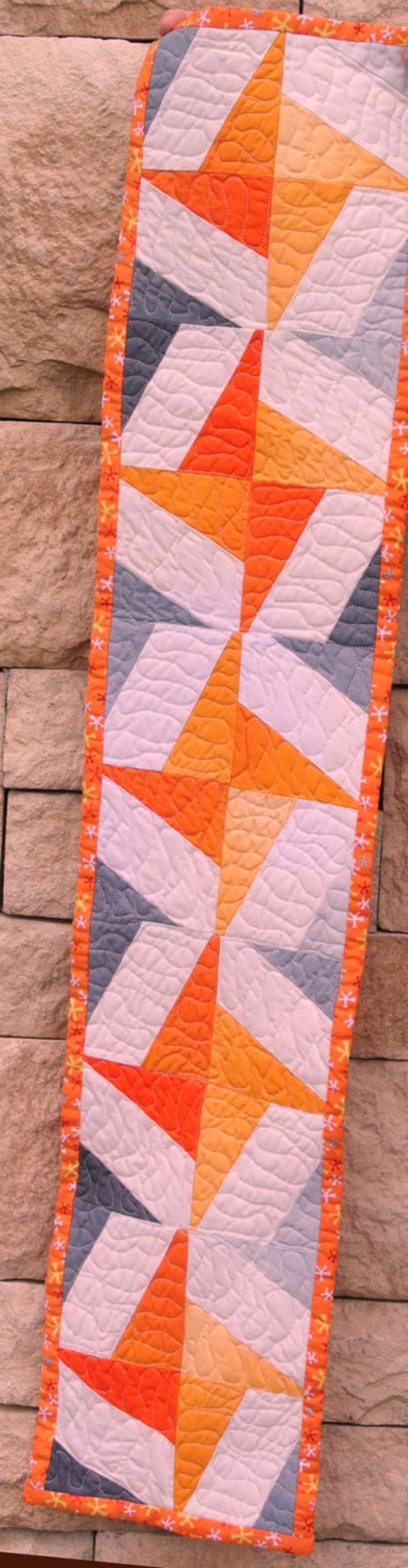 Ready to Ship, Quilted Tangerine, Orange, Grey, White, Table Topper ...