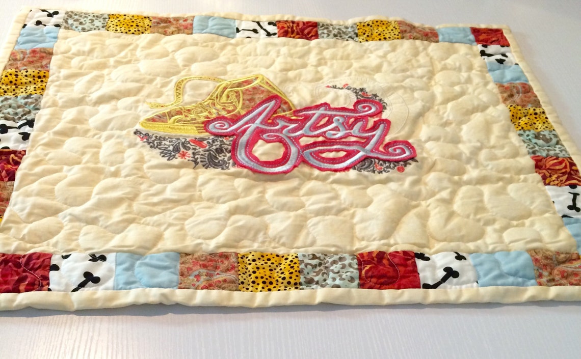 Artsy Embroidered Quilted Table Topper Table Runner in Pinks - Etsy