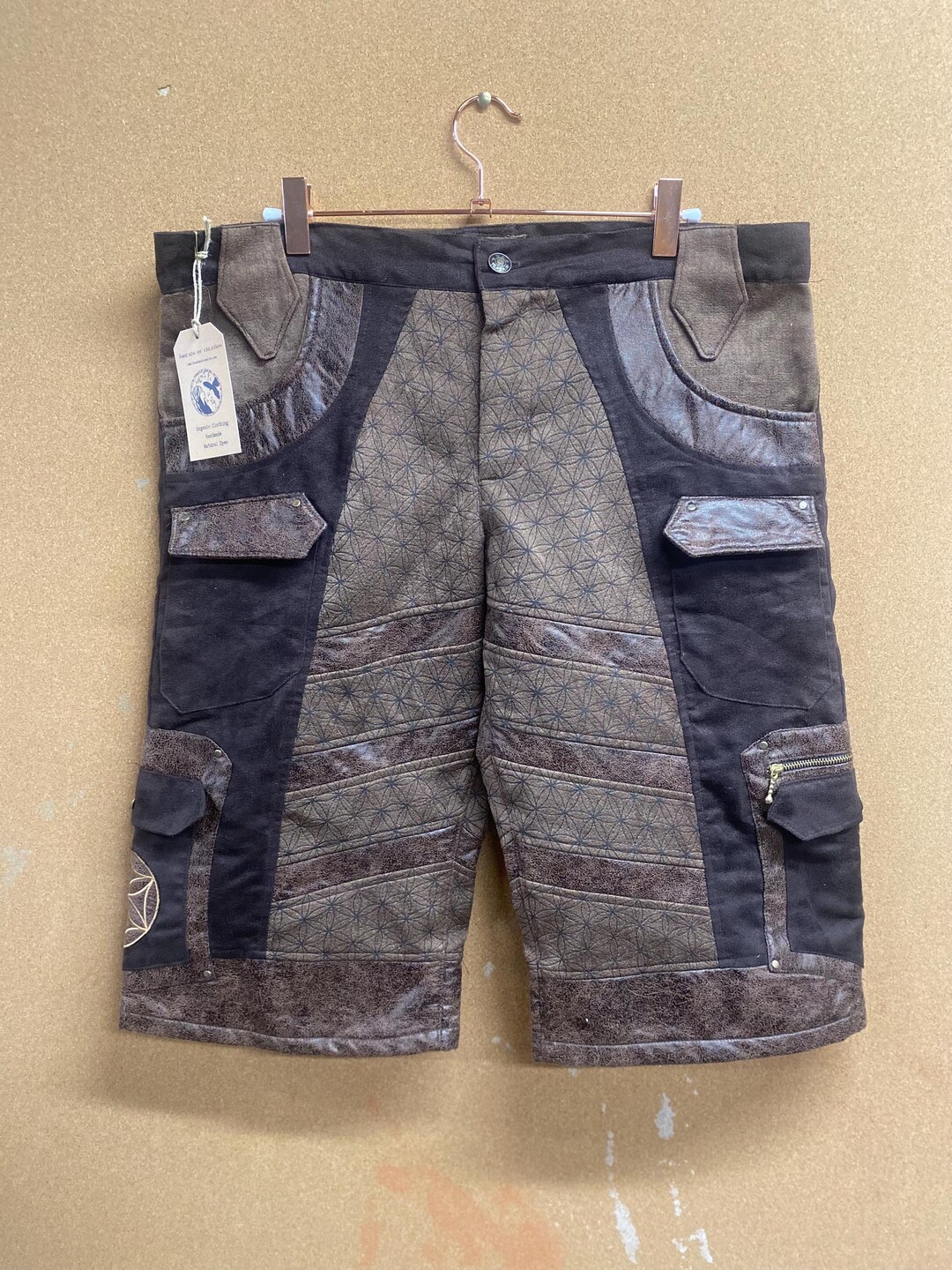 Men’s Upcycled Suede Shorts With Flower of Life in Brown Suede With ...