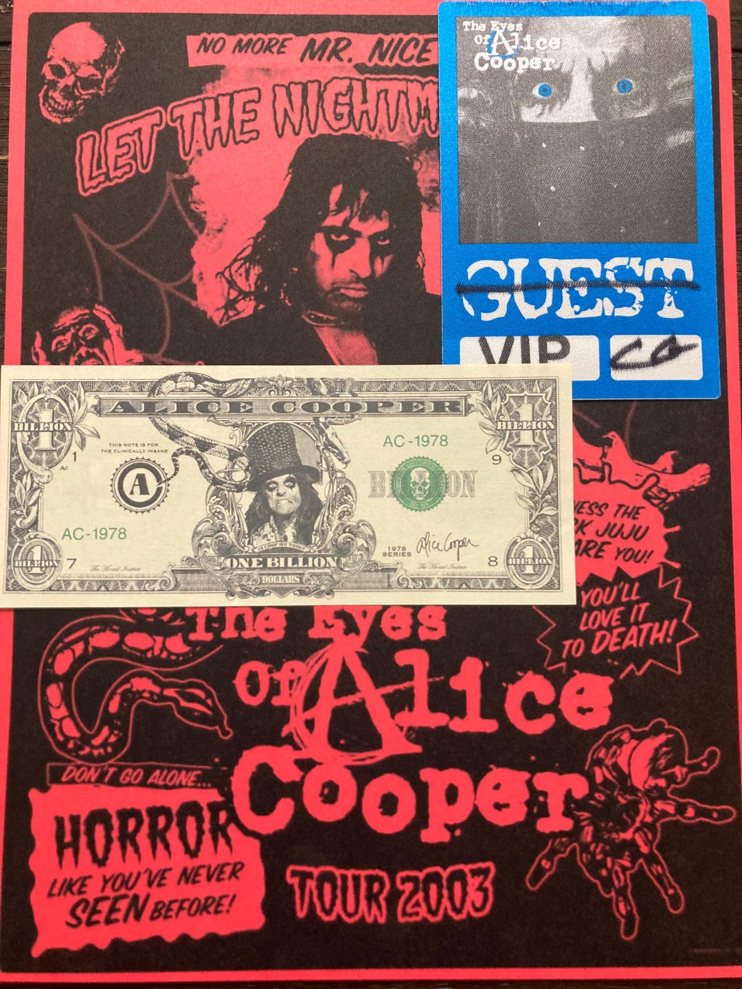 Alice Cooper Official PROP Billion Dollar Bill and Vintage Backstage ...