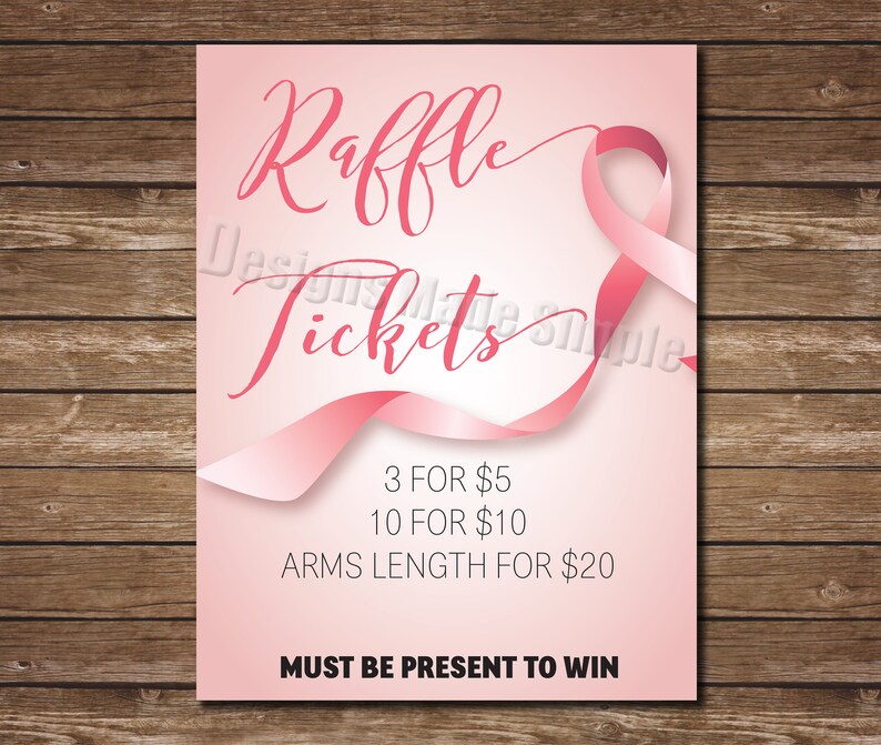 Breast Cancer Fundraiser Event Raffle Ticket Sign Instant - Etsy