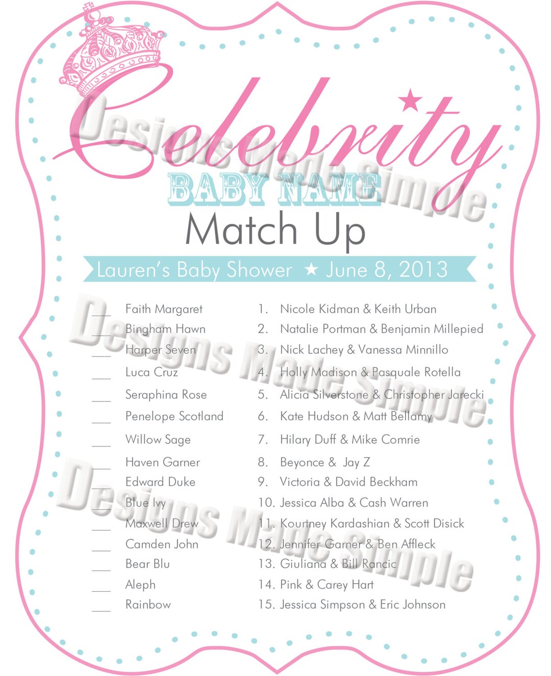 Celebrity Baby Name Baby Shower Game - Etsy Celebrity Baby Name Baby Shower Game - Etsy