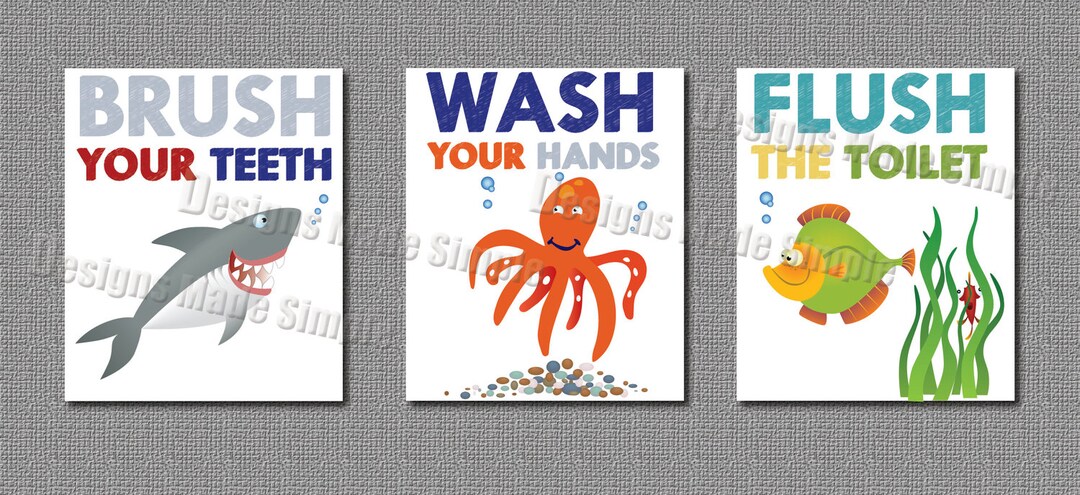 Custom Cartoon Fish Signs for Childrens Bathroom Set of - Etsy
