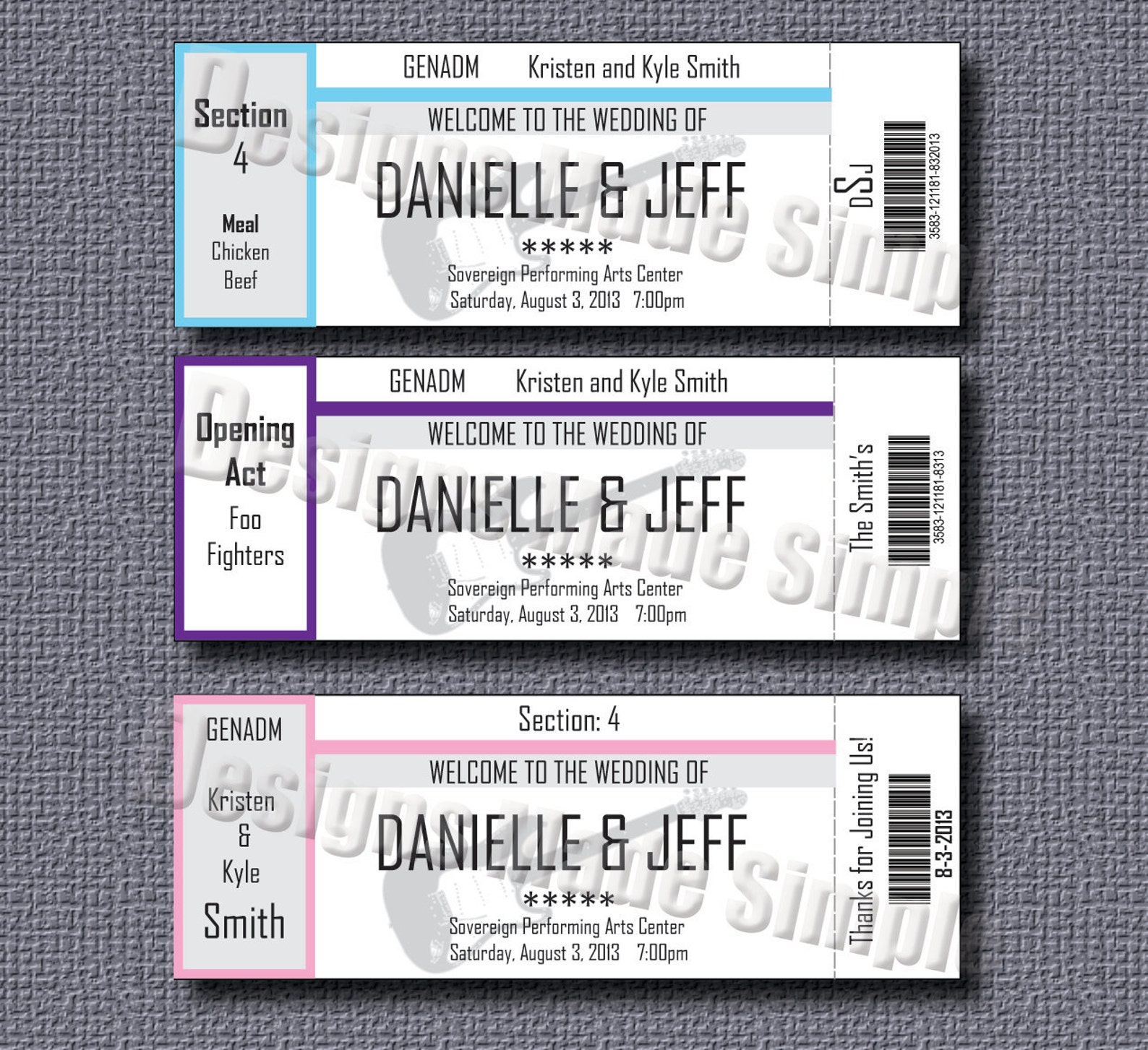 Concert Ticket Wedding Place Cards Printables - Etsy