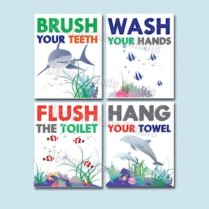 Ocean Animals Kids Bathroom Signs: Shark Dolphin Fish - Etsy
