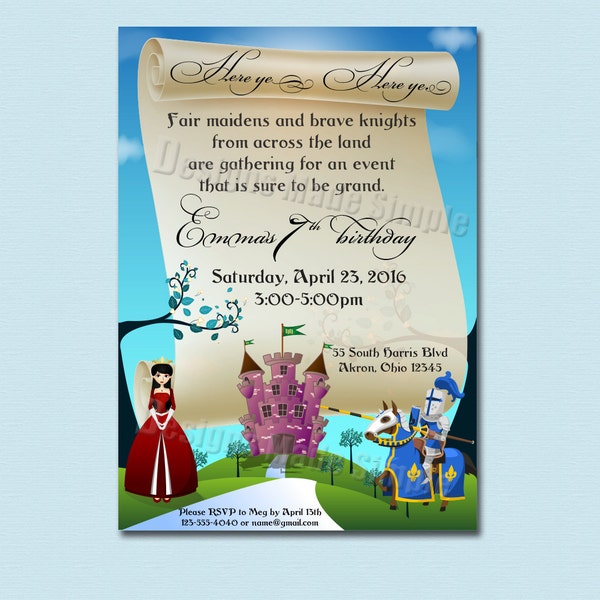 Medieval Knight Birthday Party Printable Invitation - Etsy