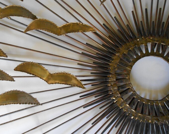 C Jere Style Metal Wall Sculpture Sunburst Birds Mid Century Hollywood ...