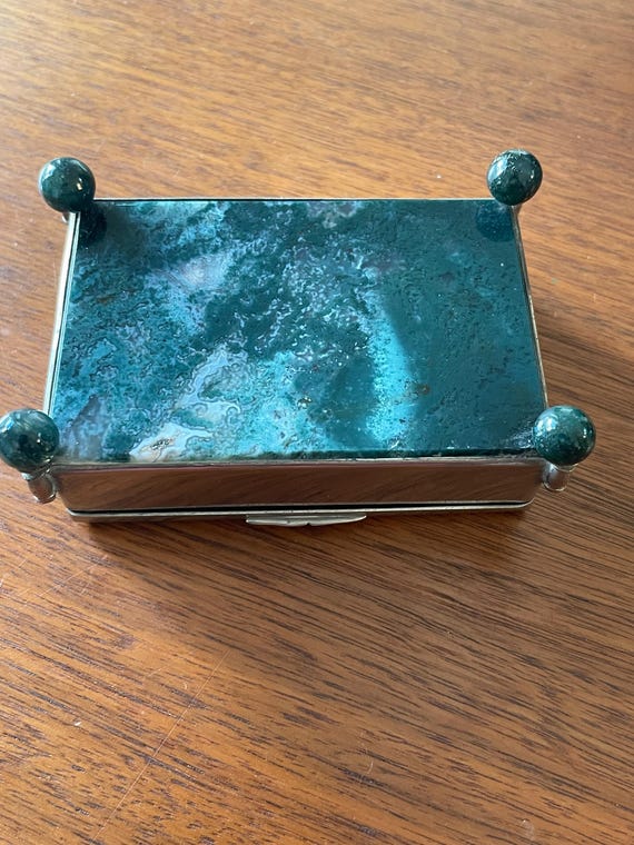 Antique Blue Agate Box With Lid Signed Desk Office De… - Gem