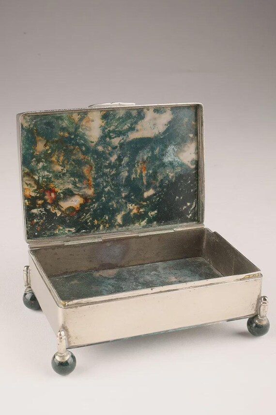 Antique Blue Agate Box With Lid Signed Desk Office De… - Gem